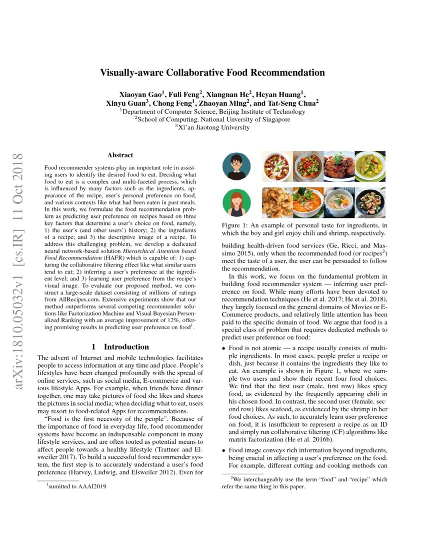 Visually-aware Collaborative Food Recommendation | DeepAI