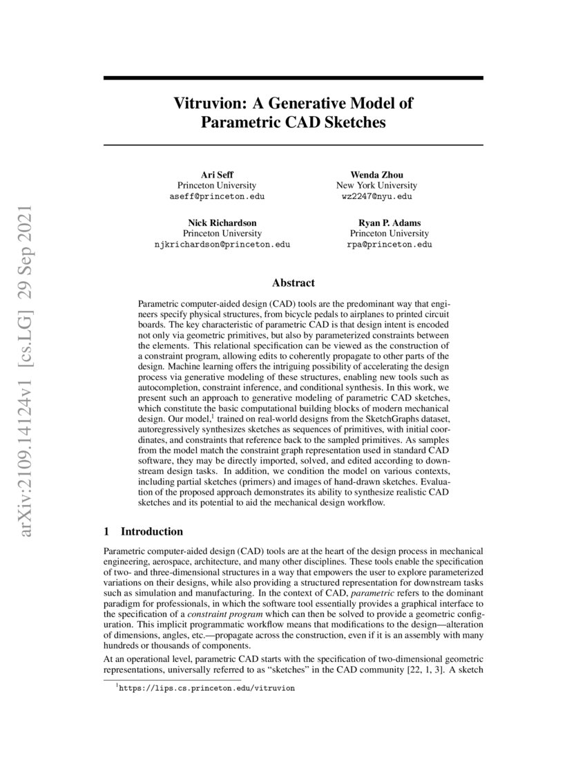 Vitruvion: A Generative Model of Parametric CAD Sketches | DeepAI