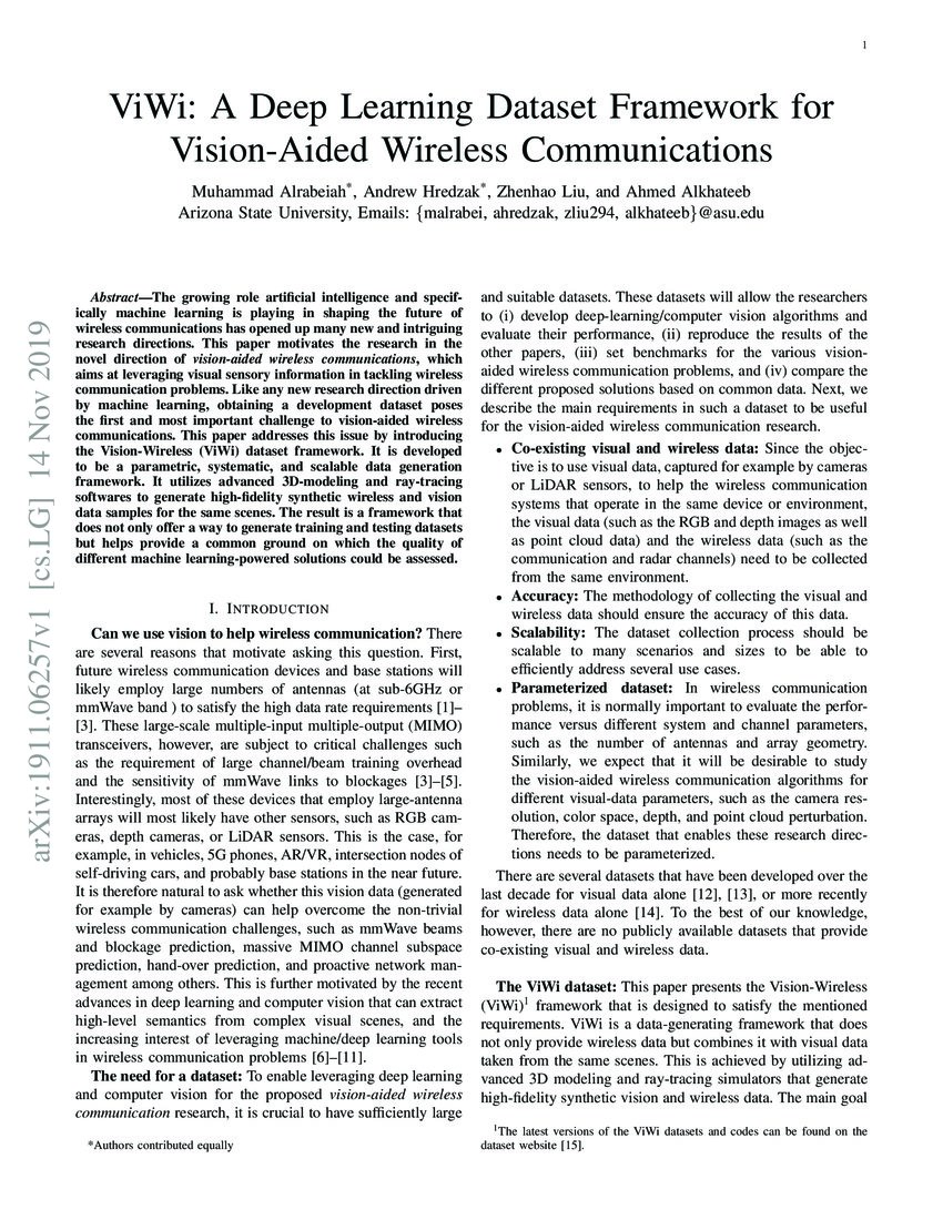 ViWi: A Deep Learning Dataset Framework for Vision-Aided Wireless ...