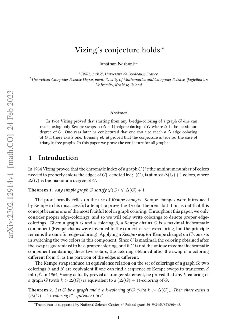 Vizing's edge-recoloring conjecture holds | DeepAI