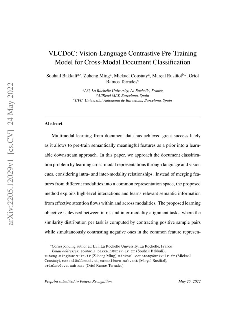 VLCDoC: Vision-Language Contrastive Pre-Training Model for Cross-Modal ...