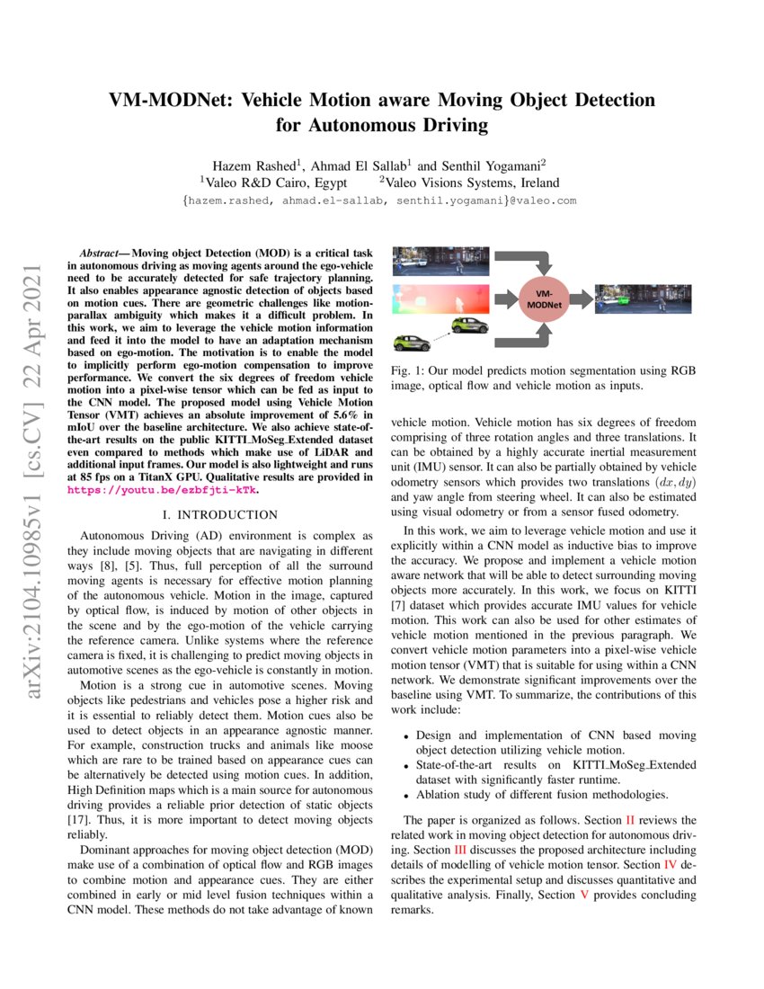 Vm Modnet Vehicle Motion Aware Moving Object Detection For Autonomous Driving Deepai
