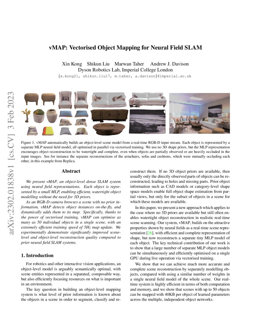 Vmap Vectorised Object Mapping For Neural Field Slam Deepai