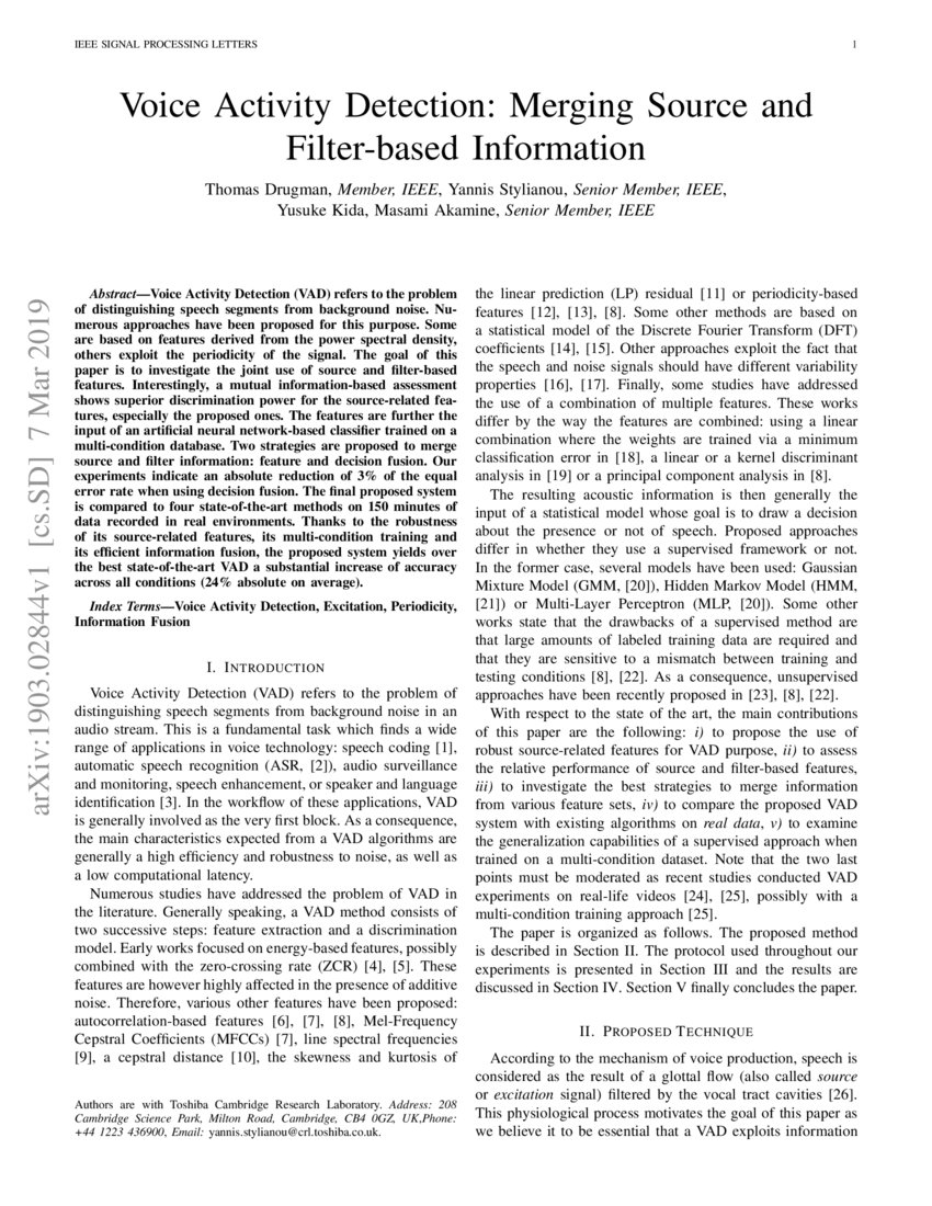 Voice Activity Detection Merging Source And Filter Based Information