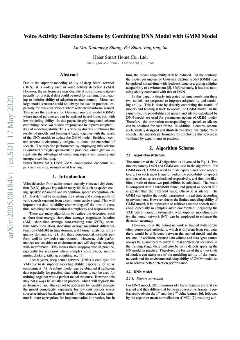 Voice Activity Detection Scheme By Combining Dnn Model With Gmm Model