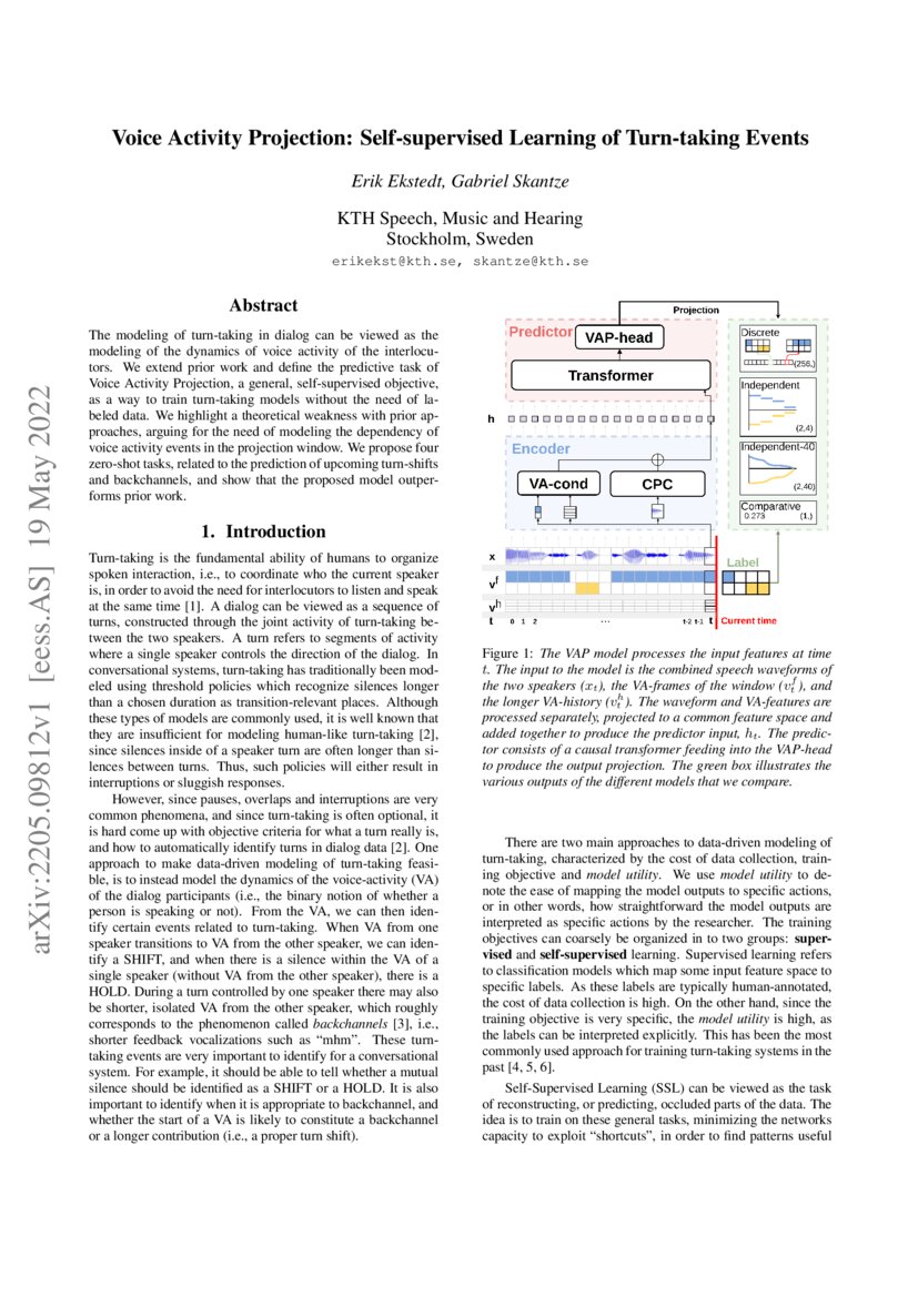 Voice Activity Projection Self Supervised Learning Of Turn Taking Events Deepai