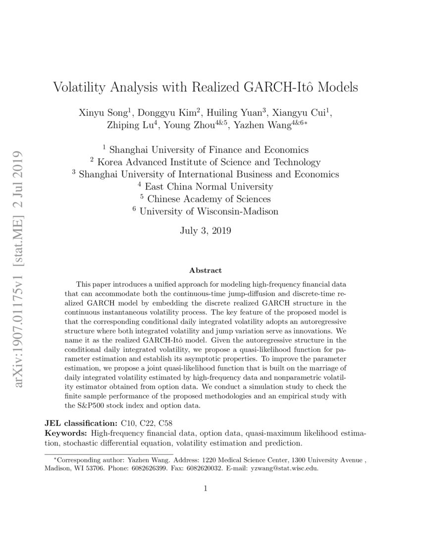 Volatility Analysis with Realized GARCH-Ito Models | DeepAI