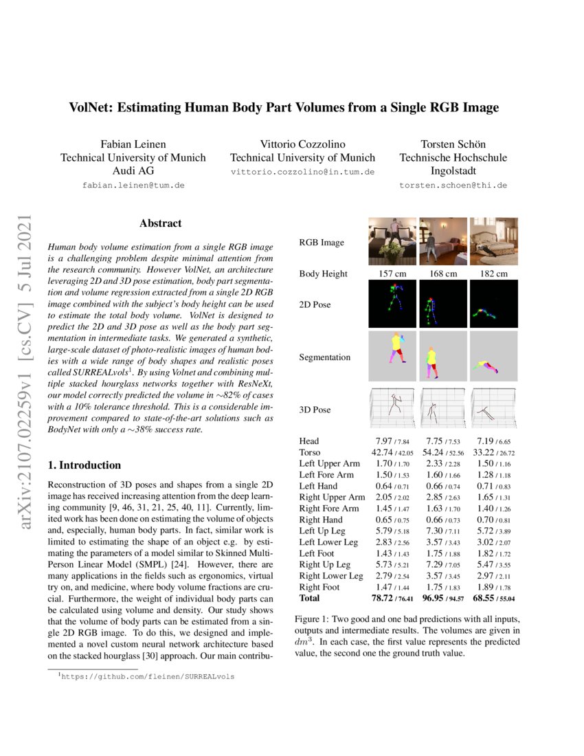 VolNet: Estimating Human Body Part Volumes from a Single RGB Image | DeepAI