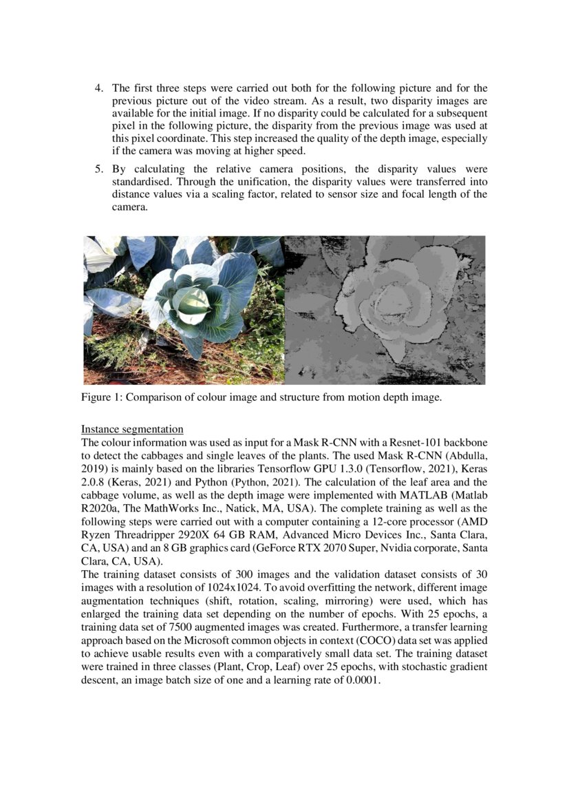 Volume and leaf area calculation of cabbage with a neural network-based instance segmentation ...