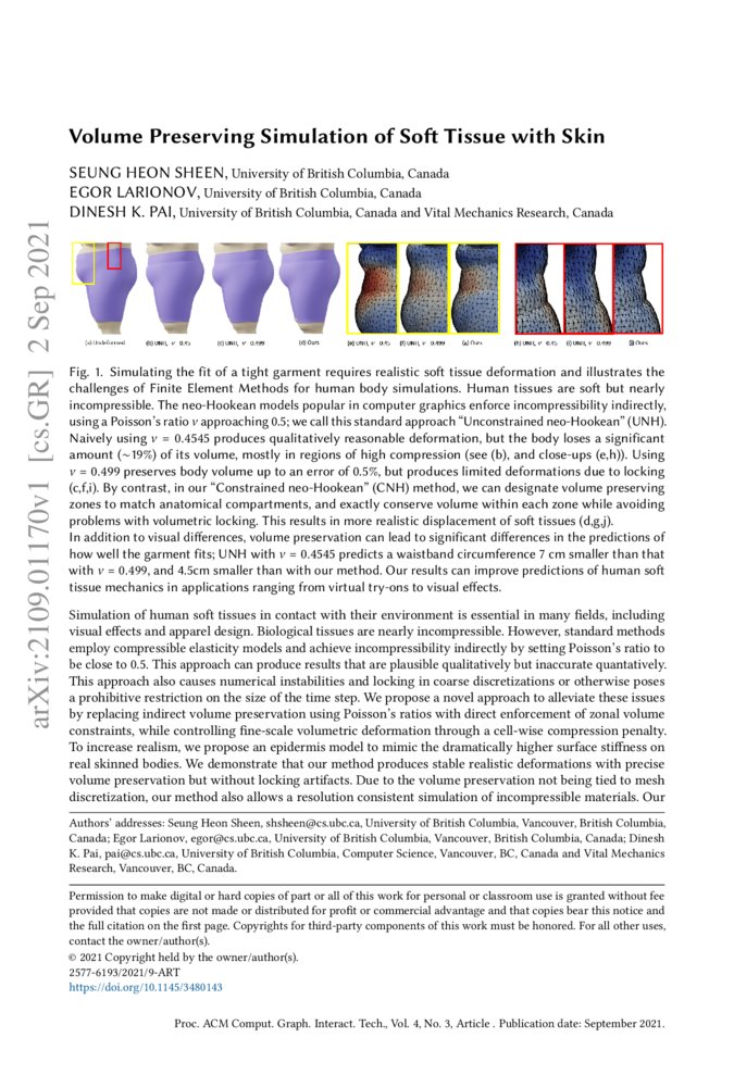 Volume Preserving Simulation of Soft Tissue with Skin | DeepAI