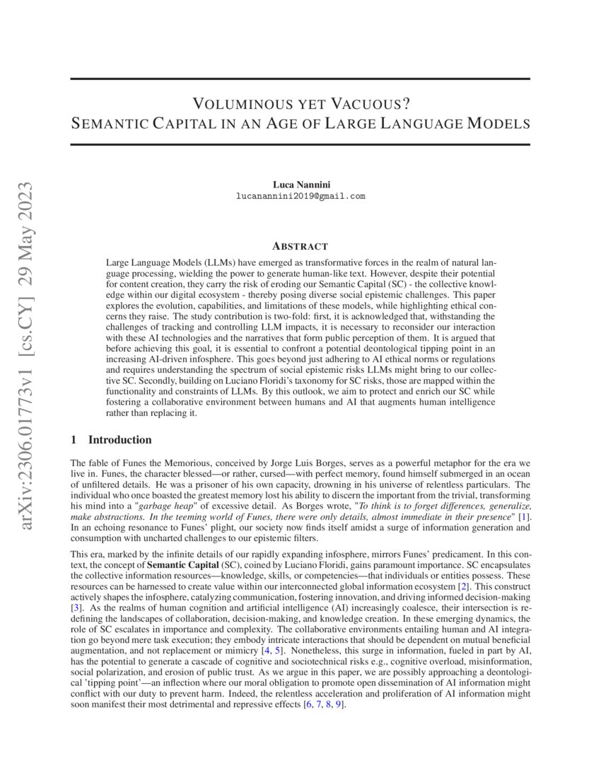 Voluminous yet Vacuous? Semantic Capital in an Age of Large Language Models | DeepAI