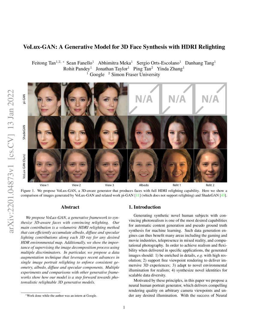 VoLux-GAN: A Generative Model for 3D Face Synthesis with HDRI Relighting | DeepAI