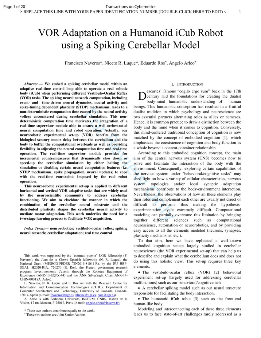 VOR Adaptation on a Humanoid iCub Robot Using a Spiking Cerebellar ...