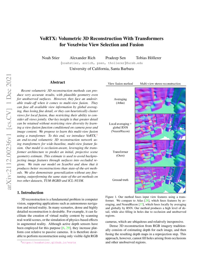 VoRTX: Volumetric 3D Reconstruction With Transformers for Voxelwise ...