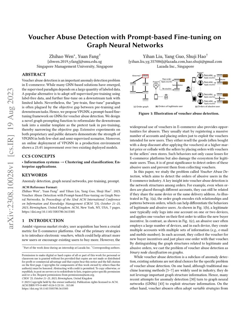 Voucher Abuse Detection with Prompt-based Fine-tuning on Graph Neural Networks | DeepAI