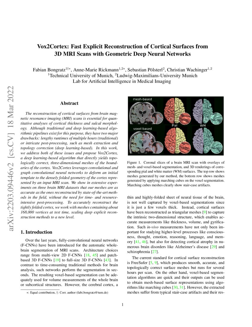 Vox2cortex Fast Explicit Reconstruction Of Cortical Surfaces From 3d