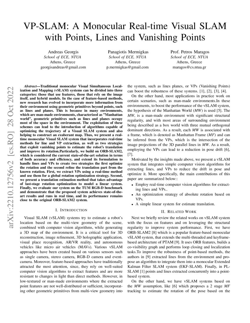 VP-SLAM: A Monocular Real-time Visual SLAM with Points, Lines and Vanishing Points | DeepAI
