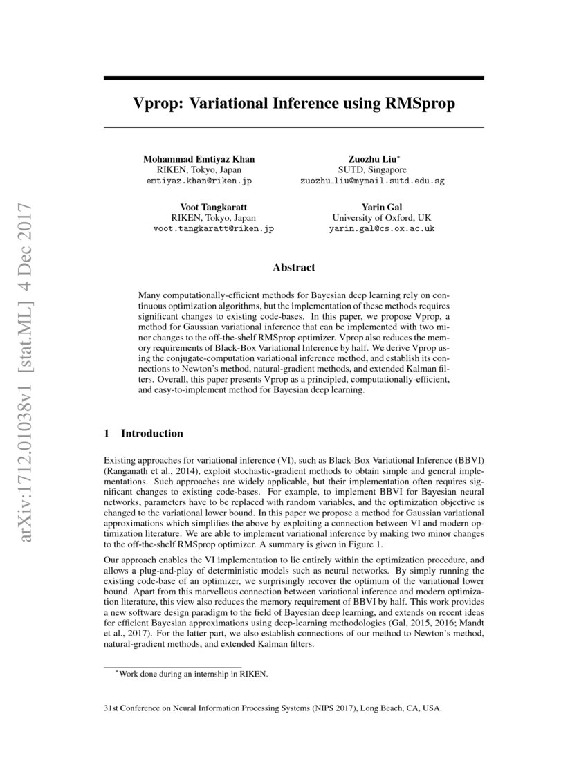Vprop Variational Inference Using Rmsprop Deepai