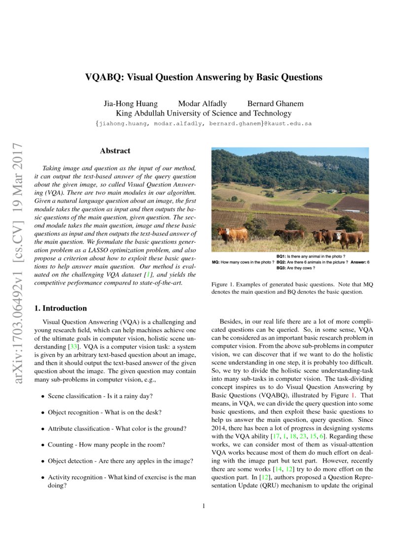 VQABQ: Visual Question Answering by Basic Questions | DeepAI