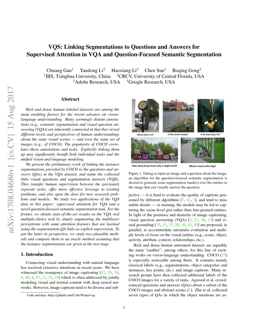 VQS: Linking Segmentations to Questions and Answers for Supervised ...