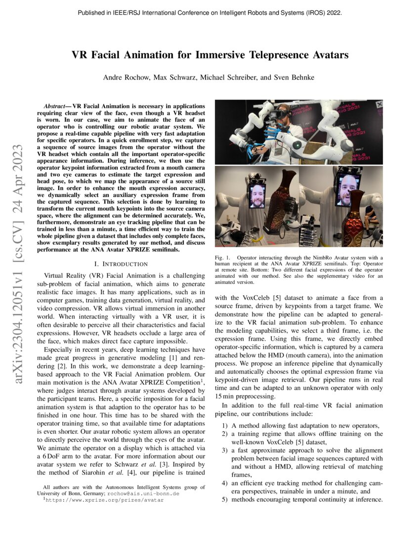 VR Facial Animation for Immersive Telepresence Avatars | DeepAI