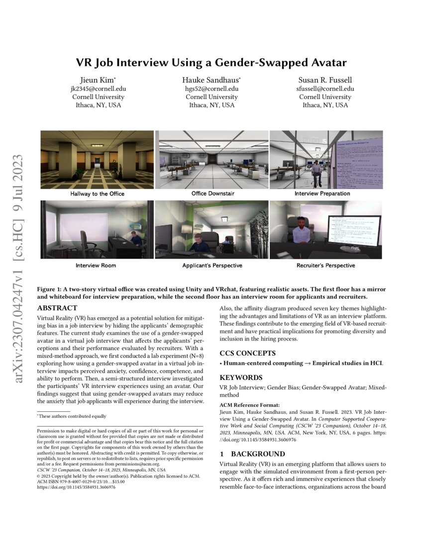 VR Job Interview Using a Gender-Swapped Avatar | DeepAI