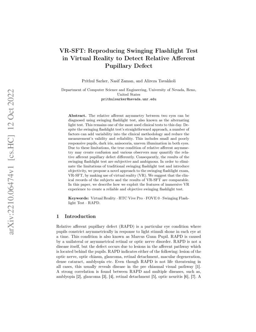 VR-SFT: Reproducing Swinging Flashlight Test in Virtual Reality to ...