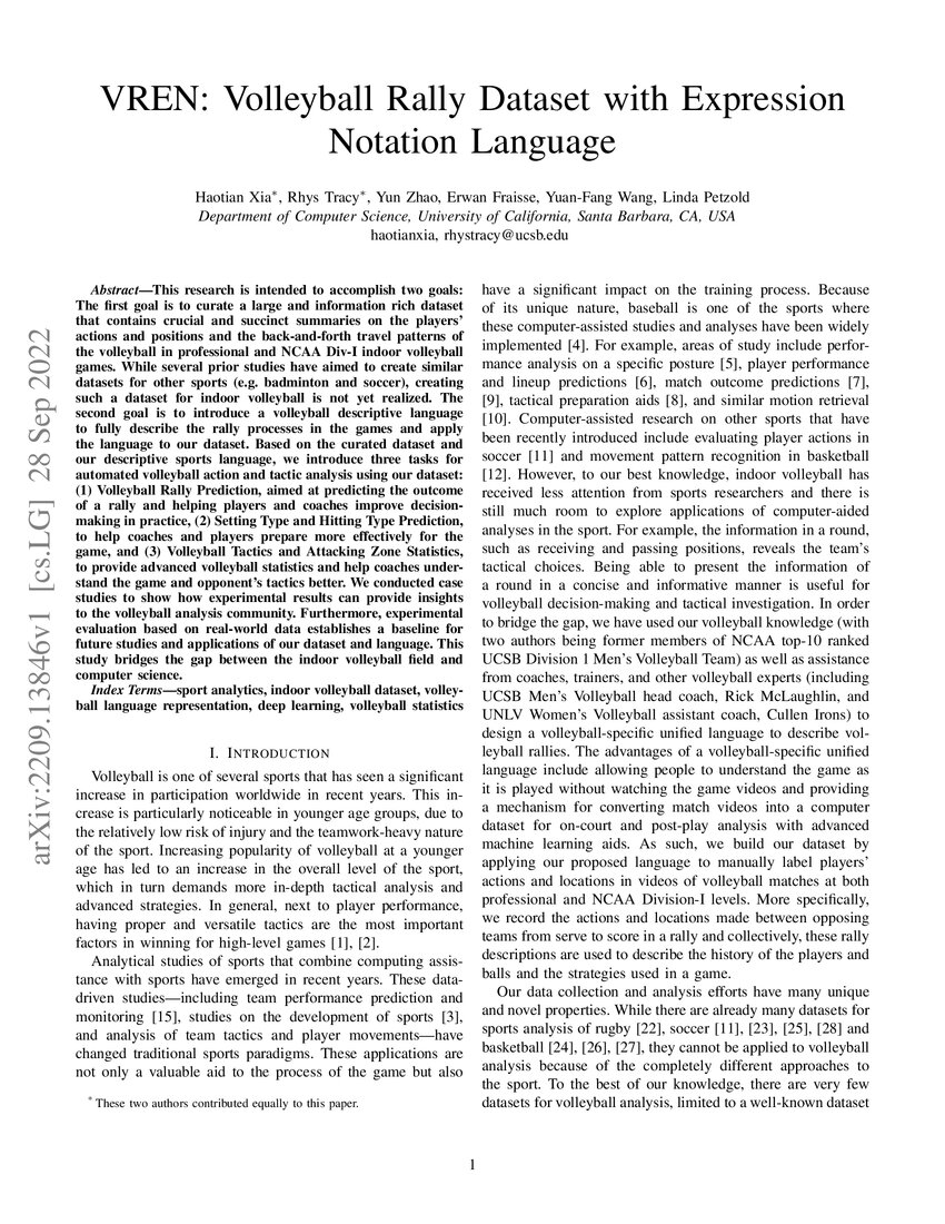 VREN: Volleyball Rally Dataset with Expression Notation Language | DeepAI