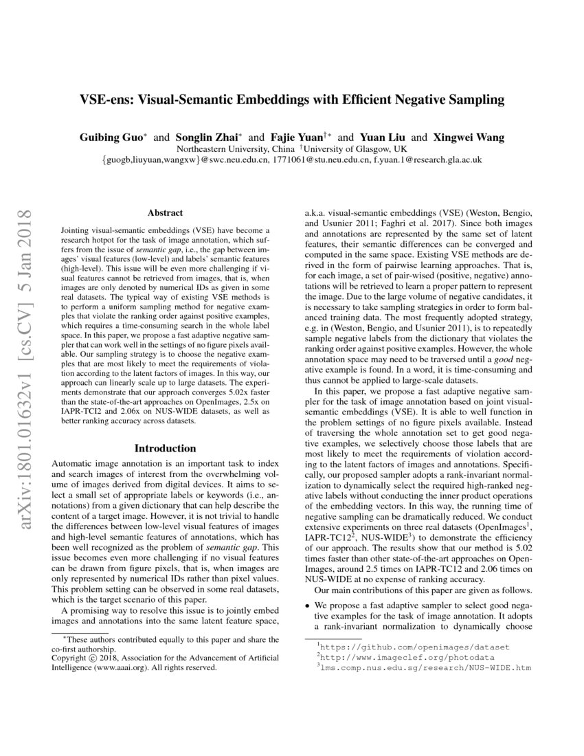 Vse Ens Visual Semantic Embeddings With Efficient Negative Sampling Deepai