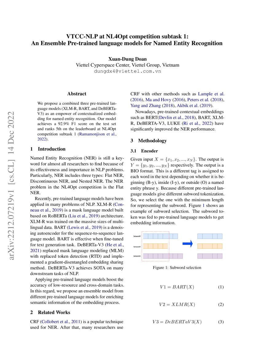 VTCC-NLP at NL4Opt competition subtask 1: An Ensemble Pre-trained ... VTCC-NLP at NL4Opt competition subtask 1: An Ensemble Pre-trained ...