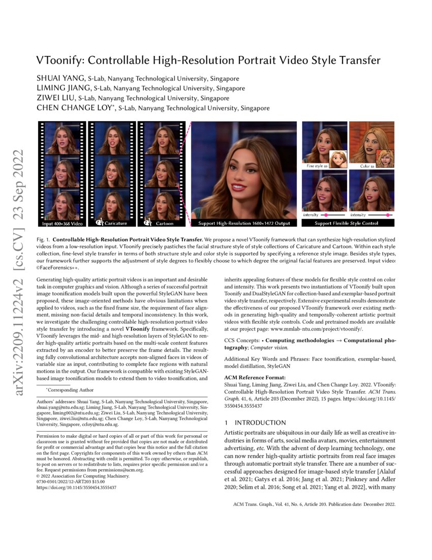 VToonify: Controllable High-Resolution Portrait Video Style Transfer ...