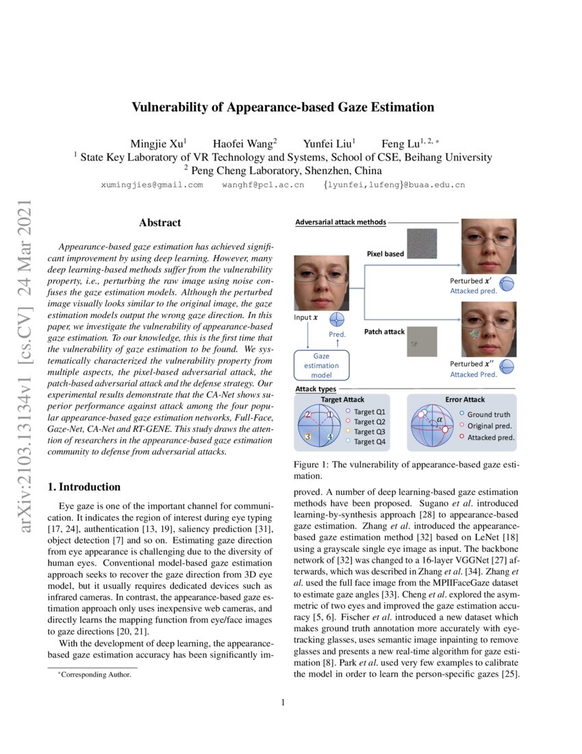 Vulnerability Of Appearance Based Gaze Estimation Deepai