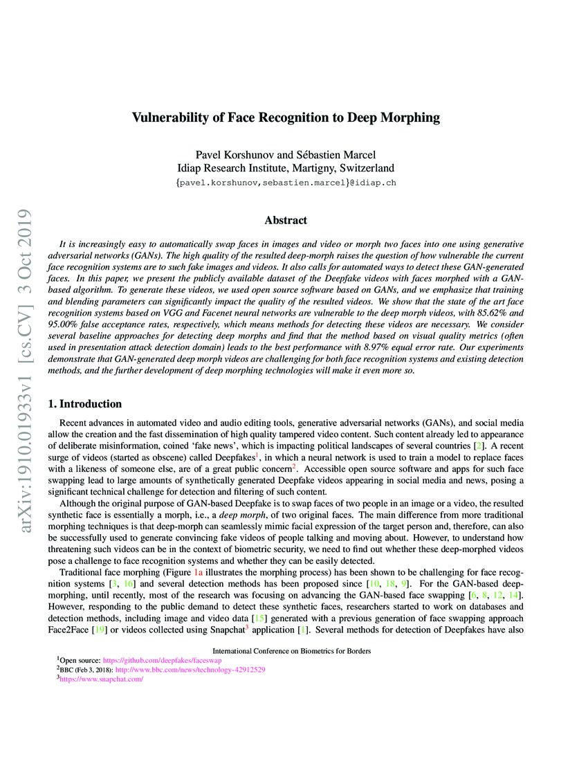 Vulnerability of Face Recognition to Deep Morphing | DeepAI