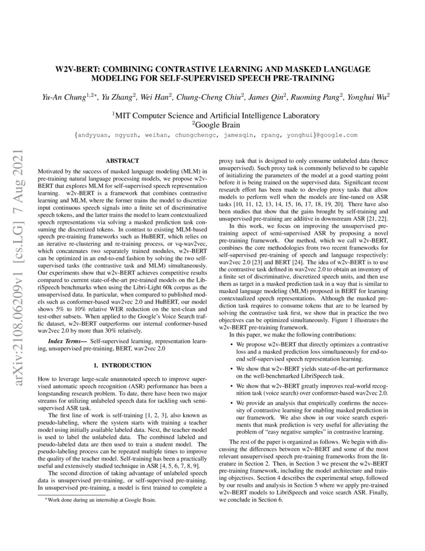 W2v-BERT: Combining Contrastive Learning and Masked Language Modeling ...