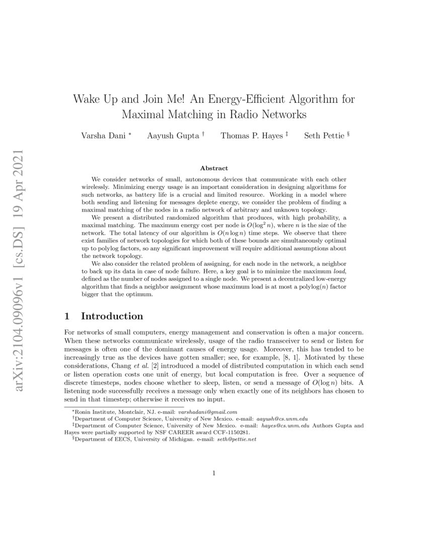 Wake Up and Join Me! An Energy-Efficient Algorithm for Maximal Matching in Radio Networks | DeepAI