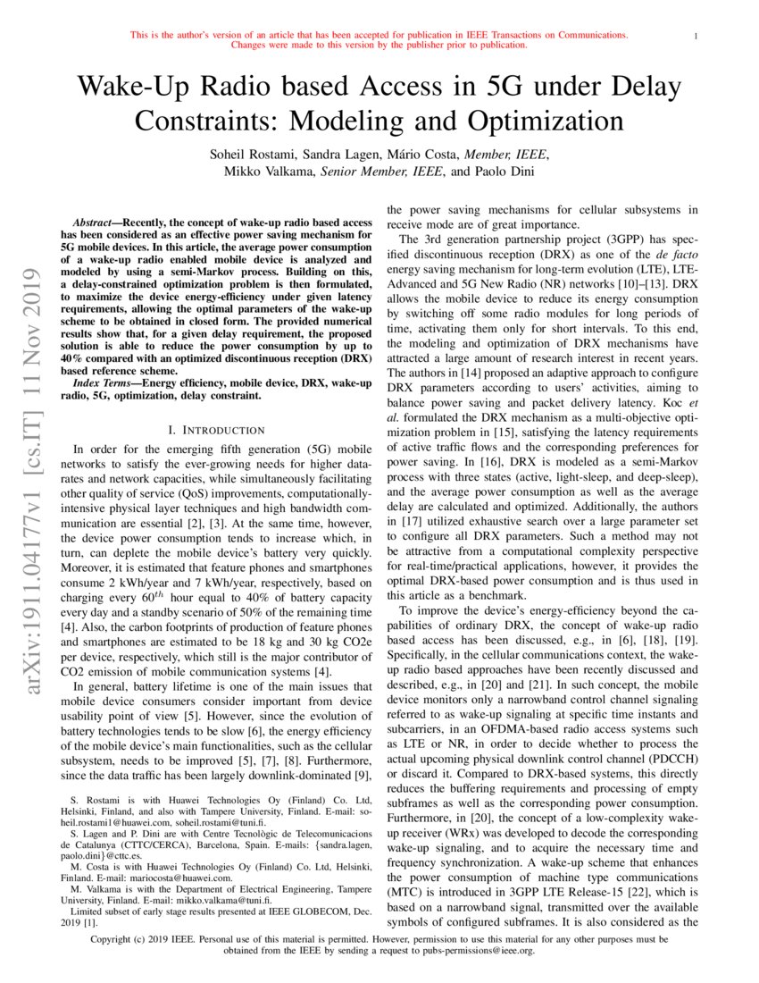 Wake-Up Radio based Access in 5G under Delay Constraints: Modeling and ...