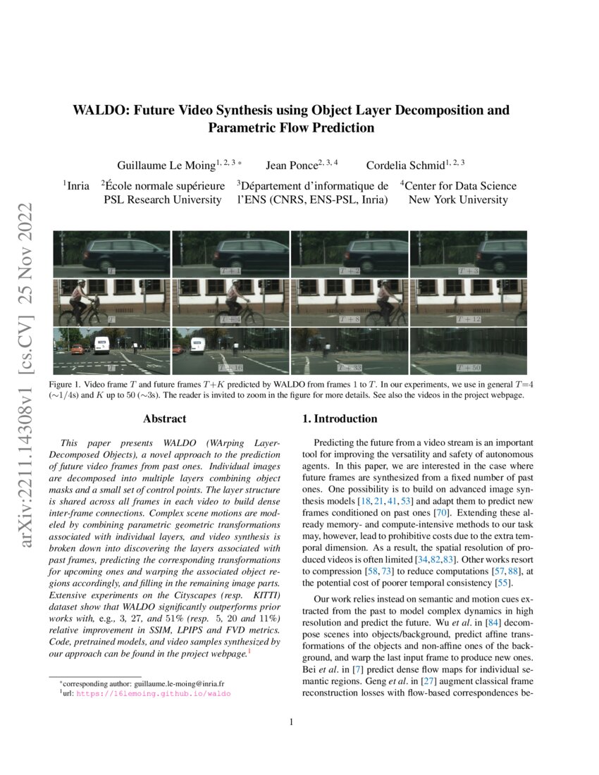 WALDO: Future Video Synthesis using Object Layer Decomposition and Parametric Flow Prediction ...