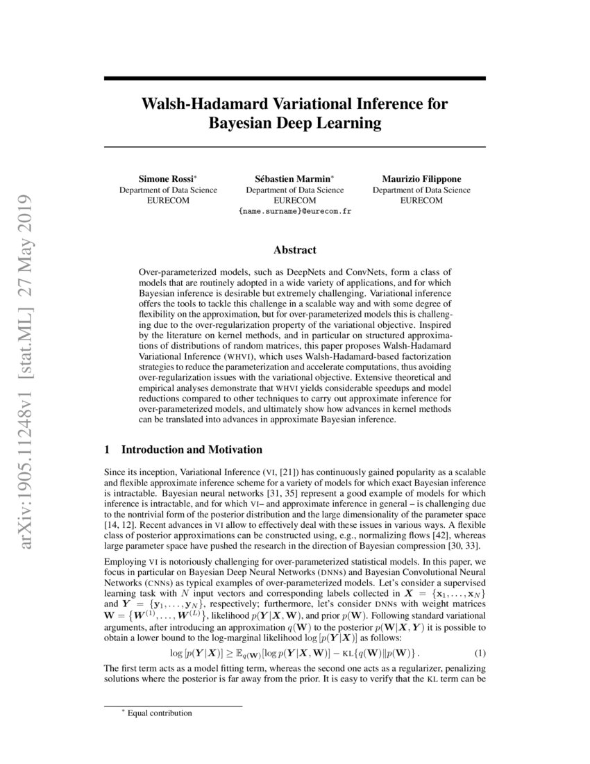 Walsh-Hadamard Variational Inference for Bayesian Deep Learning | DeepAI Walsh-Hadamard Variational Inference for Bayesian Deep Learning | DeepAI
