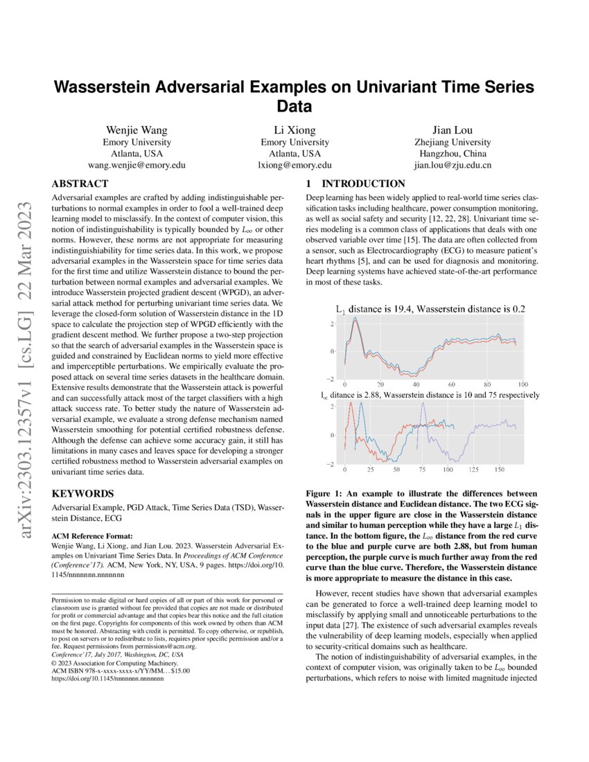 Wasserstein Adversarial Examples on Univariant Time Series Data | DeepAI