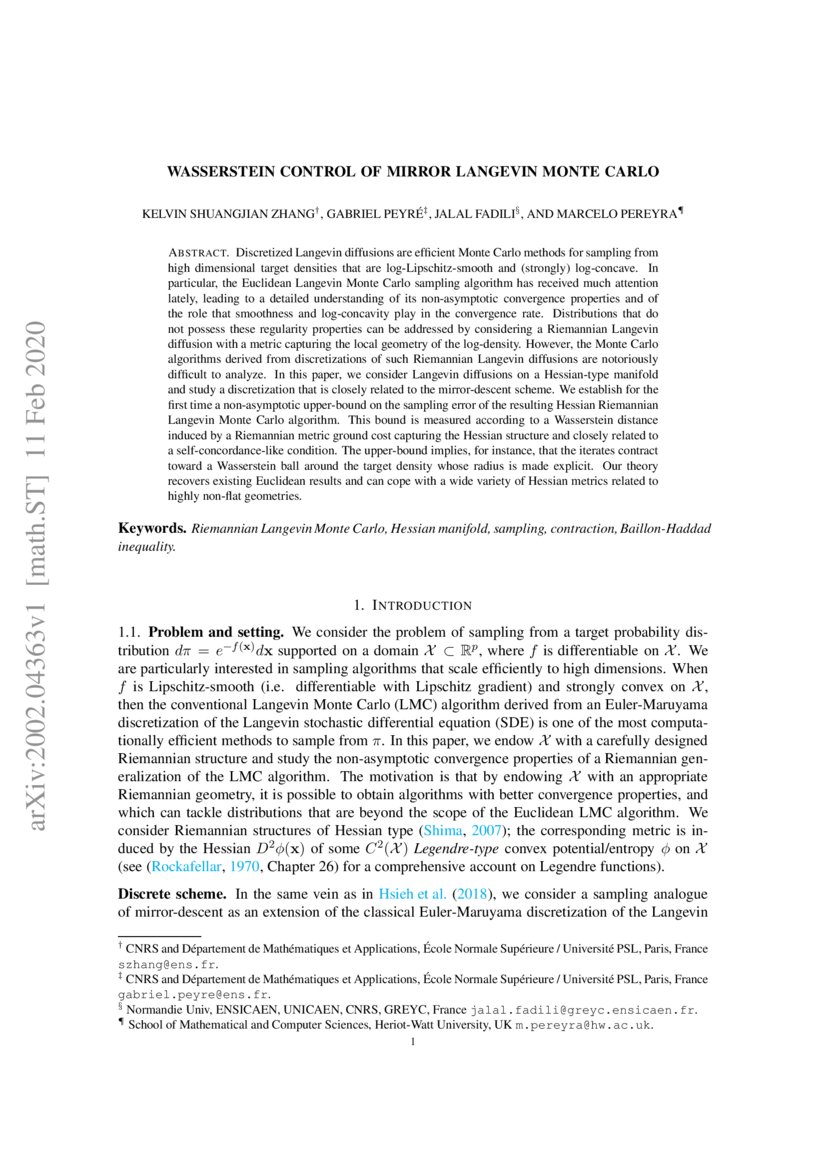 Wasserstein Control Of Mirror Langevin Monte Carlo Deepai