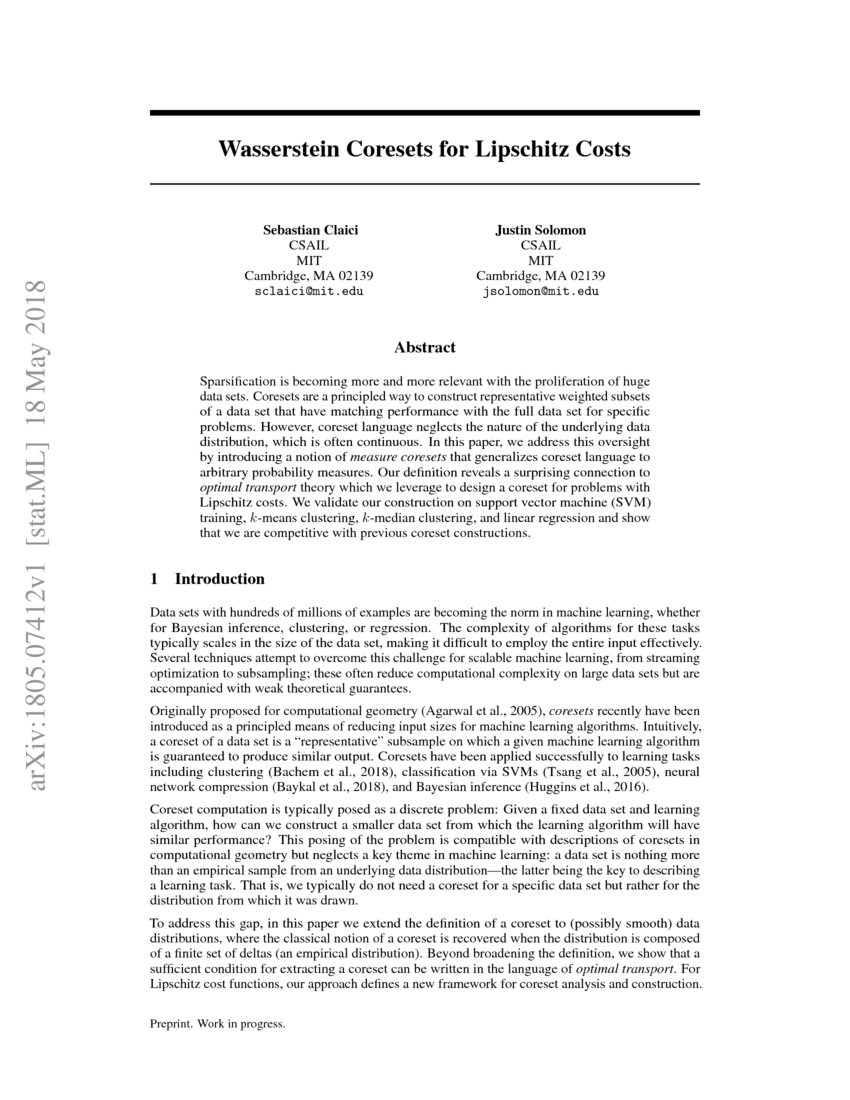 Wasserstein Coresets For Lipschitz Costs Deepai