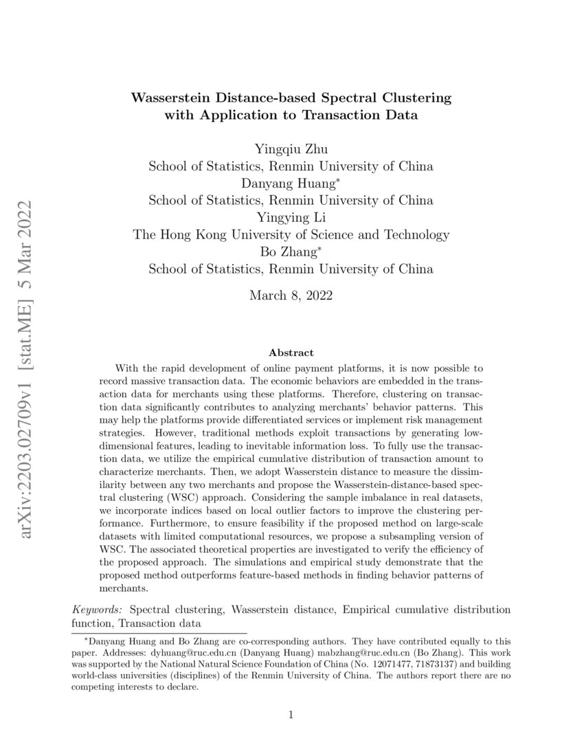 Wasserstein Distance Based Spectral Clustering With Application To