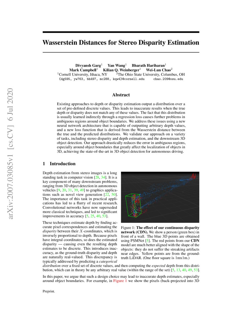 Wasserstein Distances for Stereo Disparity Estimation | DeepAI