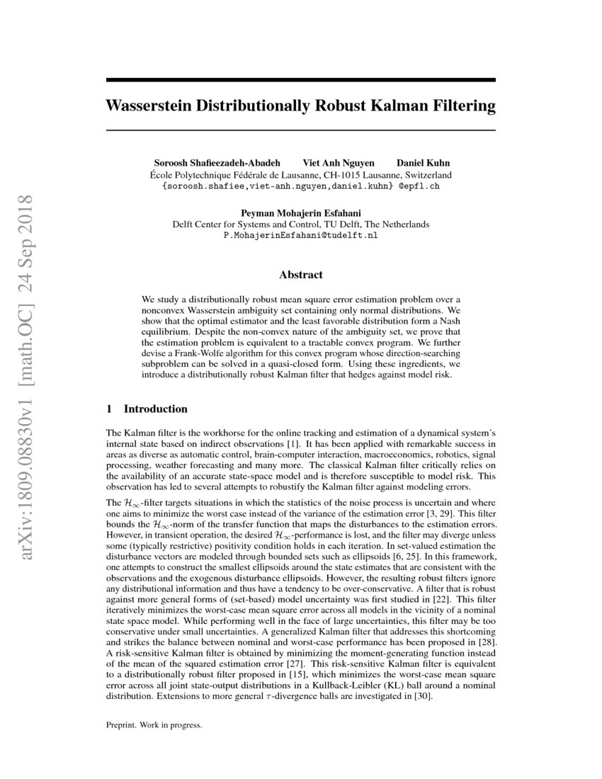 Wasserstein Distributionally Robust Kalman Filtering | DeepAI