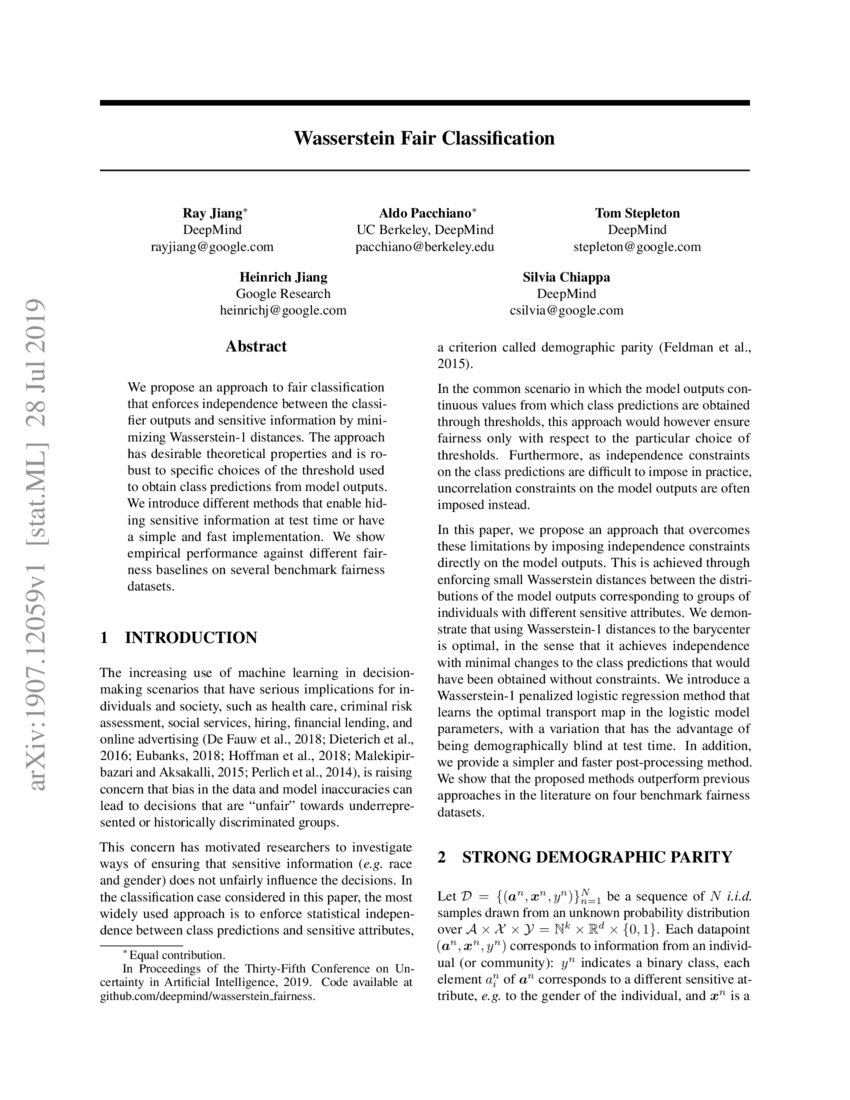 Wasserstein Fair Classification | DeepAI