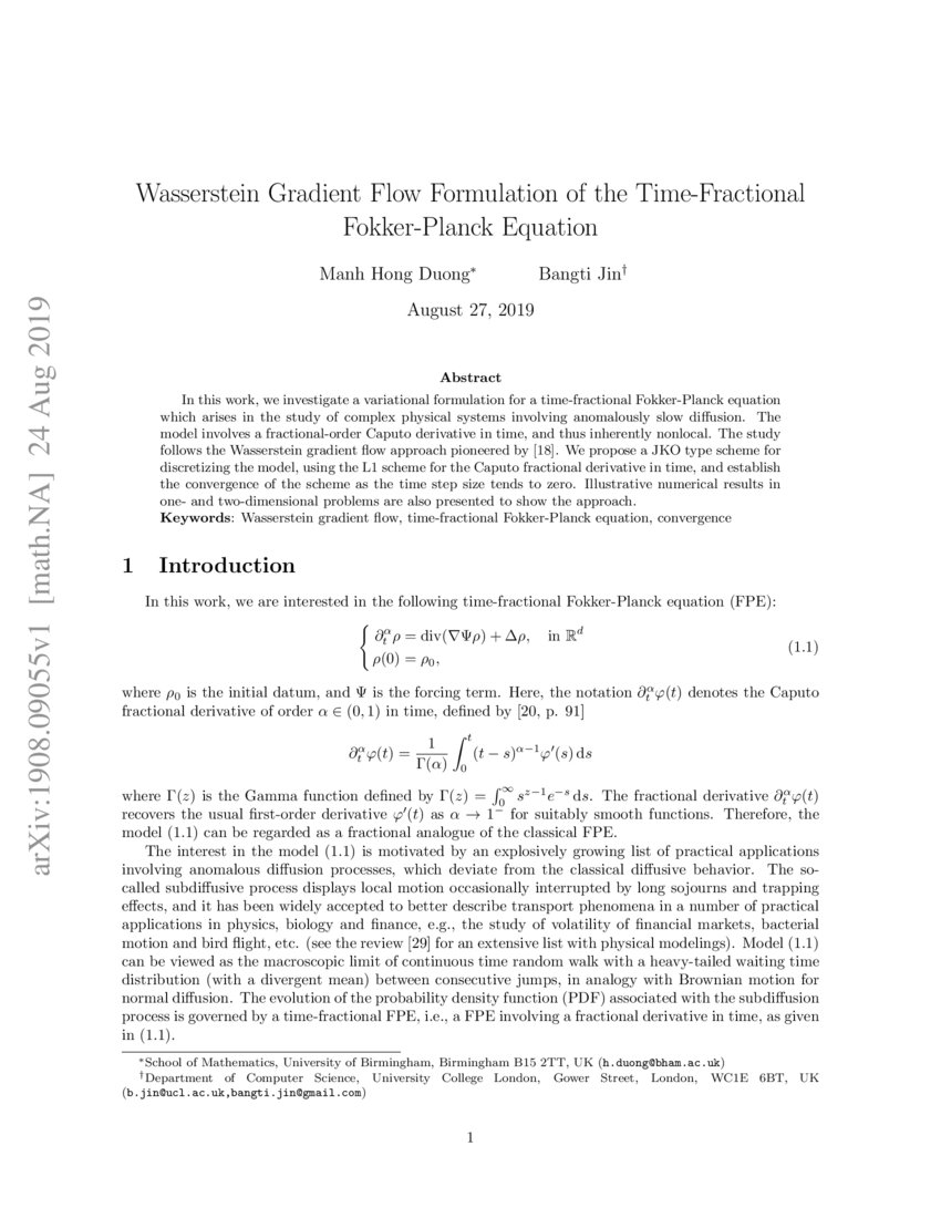 Wasserstein Gradient Flow Formulation of the Time-Fractional Fokker-Planck Equation | DeepAI