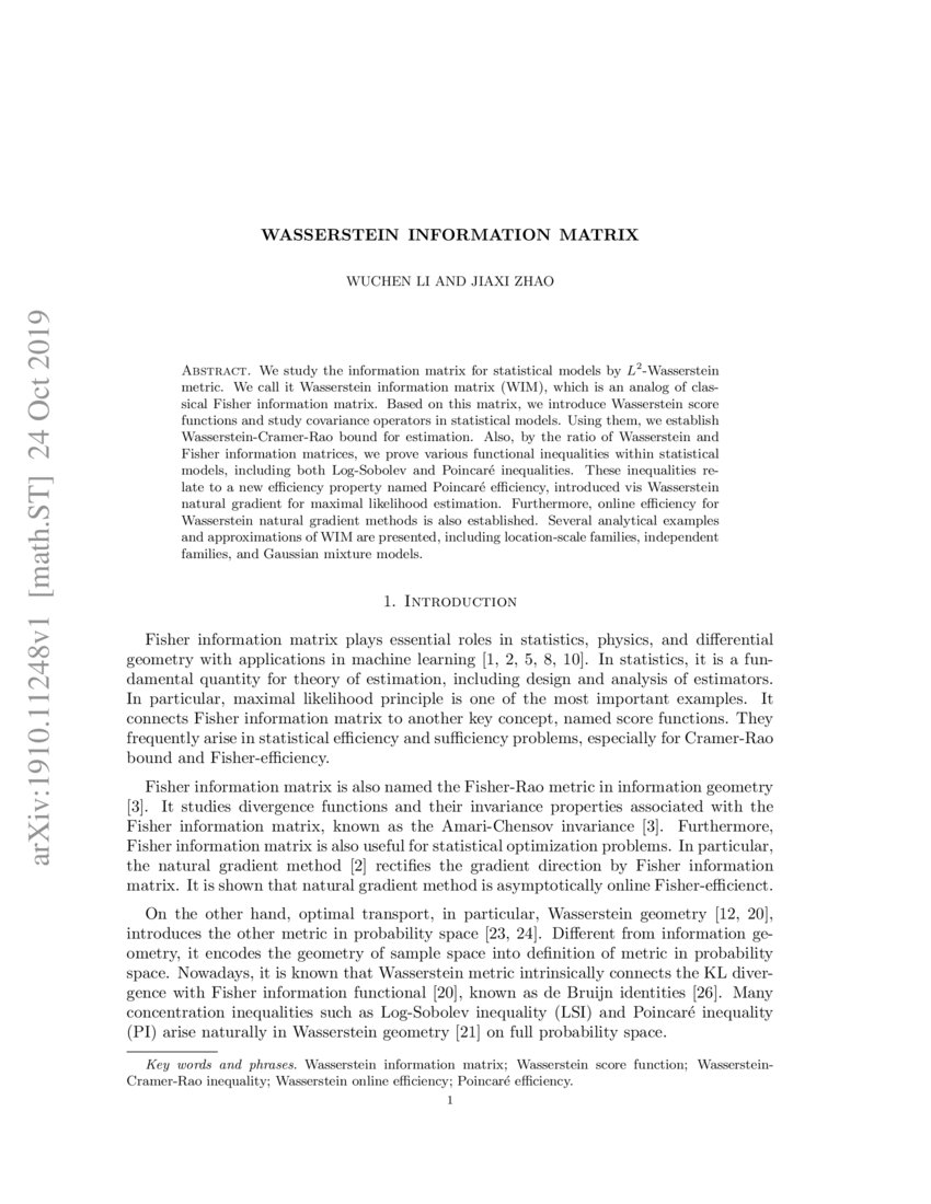 Wasserstein information matrix | DeepAI