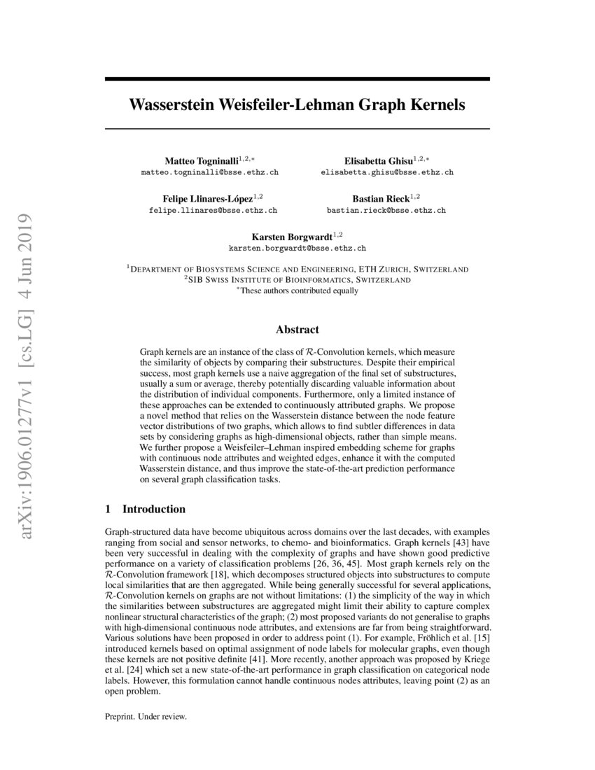 Wasserstein Weisfeiler-Lehman Graph Kernels | DeepAI