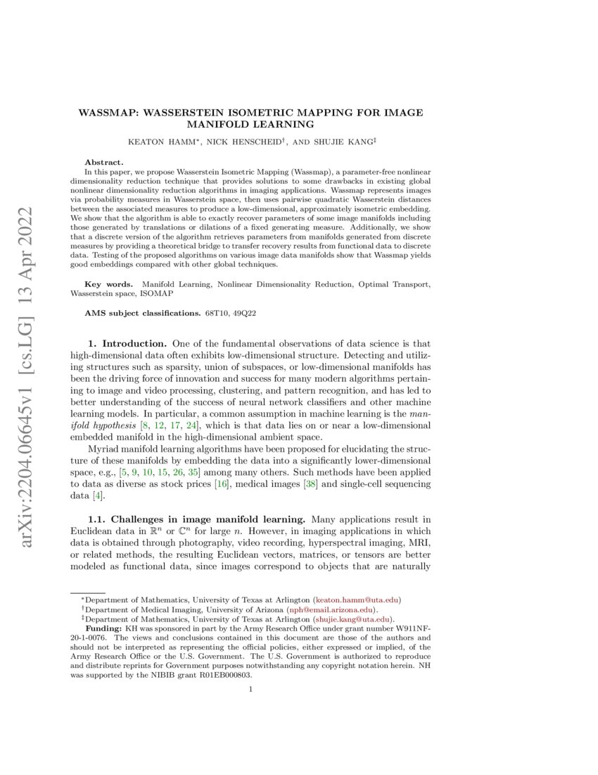 Wassmap: Wasserstein Isometric Mapping for Image Manifold Learning | DeepAI