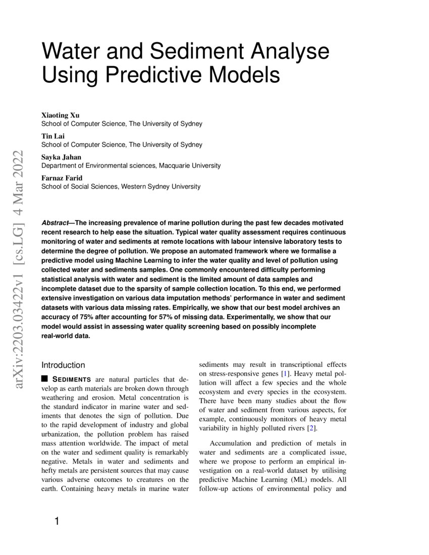 Water and Sediment Analyse Using Predictive Models | DeepAI